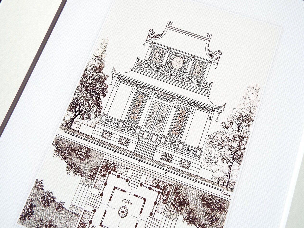 Sepia Pagoda Blueprint 2 Garden Architectural Plan Archival | Etsy