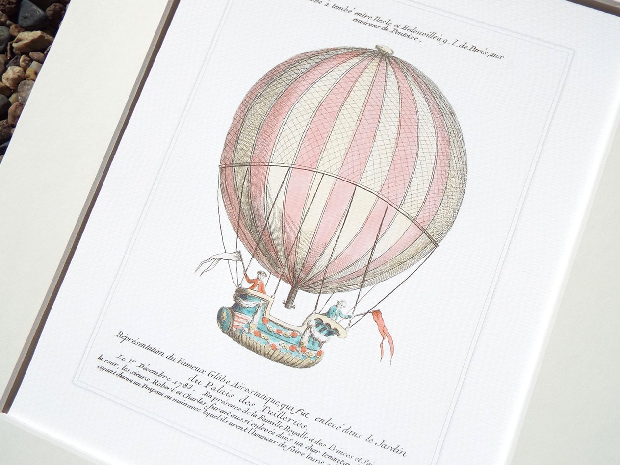 Antique French Hot Air Balloon 5 Archival Print on Watercolor - Etsy