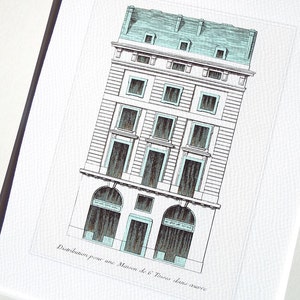 French Architectural Drawing 1 of Paris Facade With Pale Blue Details ...