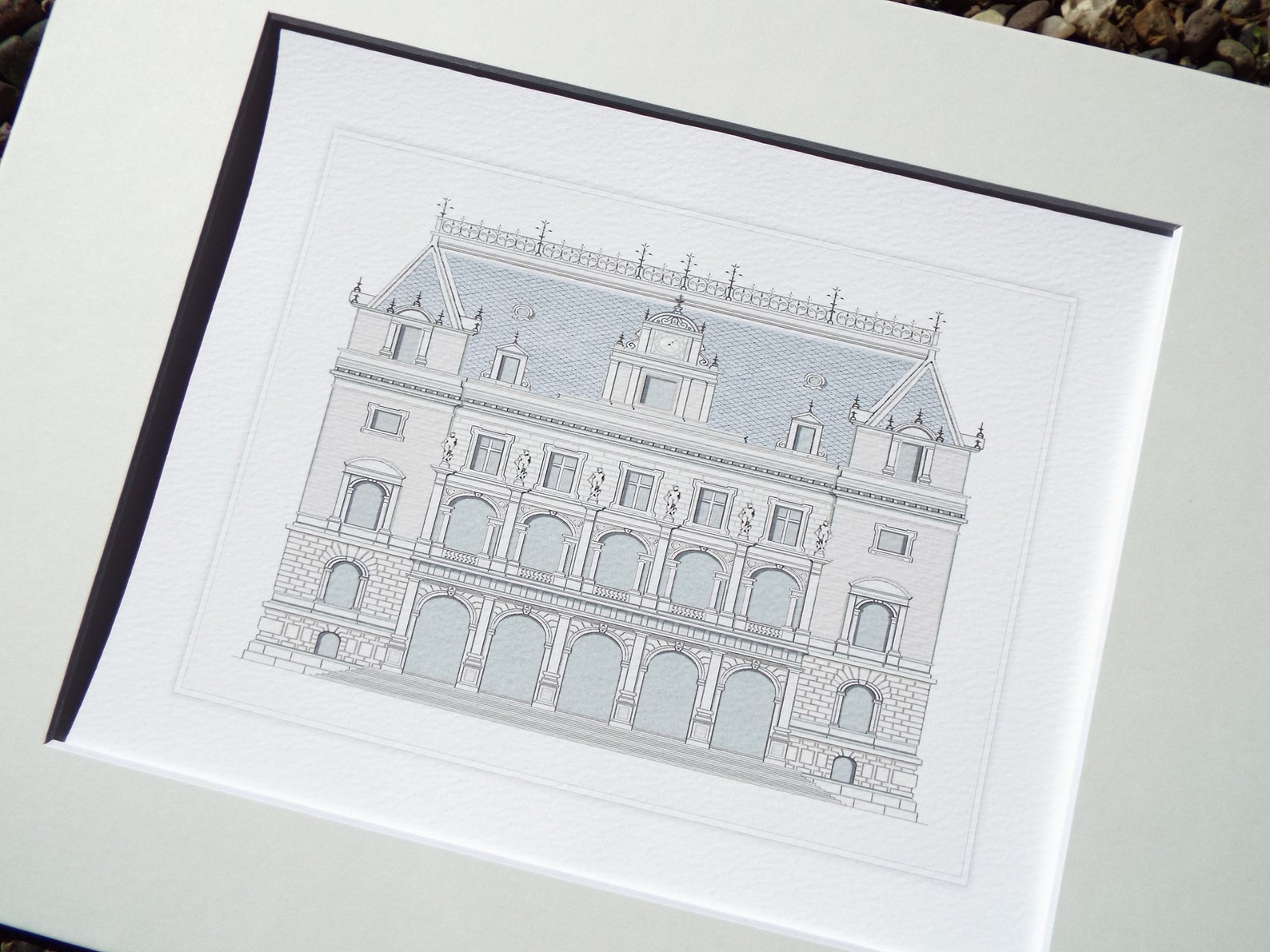 Set of 8 German Architectural Prints of Buildings in Muted Colors on ...