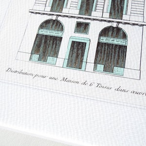French Architectural Drawing 1 of Paris Facade With Pale Blue Details ...