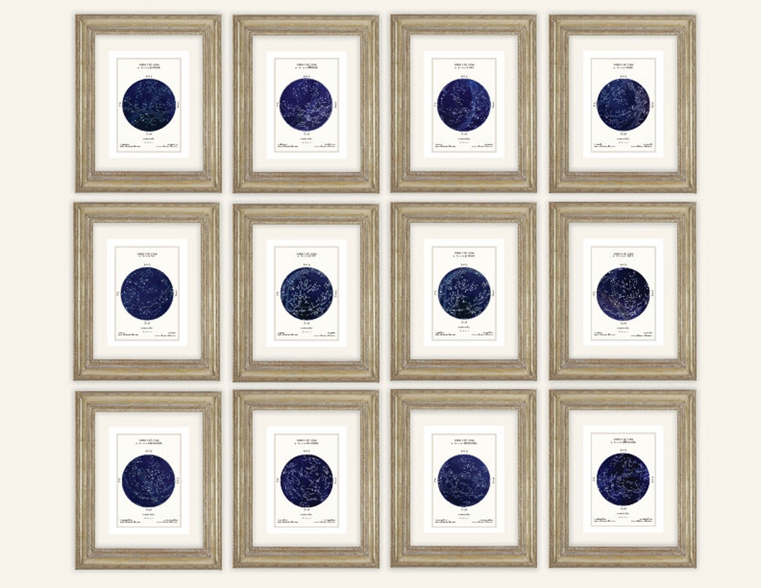 French Monthly Star Maps in Deep Navy & Black, Astronomy, Constellation ...