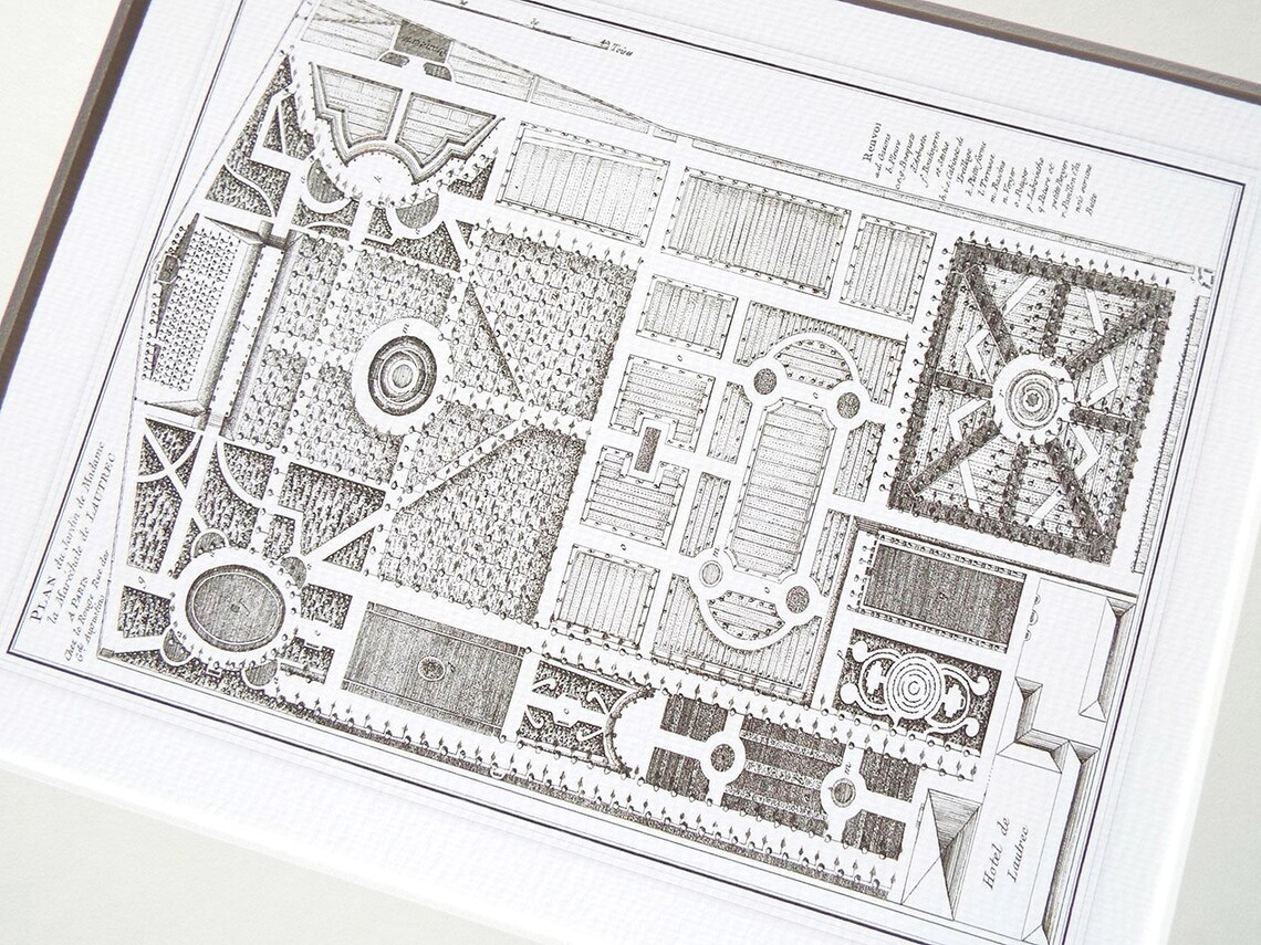 Antique French Garden Plan for Madame Lautrec in Sepia | Etsy