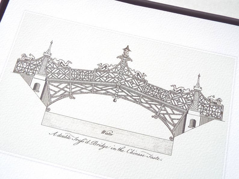 Set of 4 Chinoiserie Architectural Bridge Illustrations in - Etsy