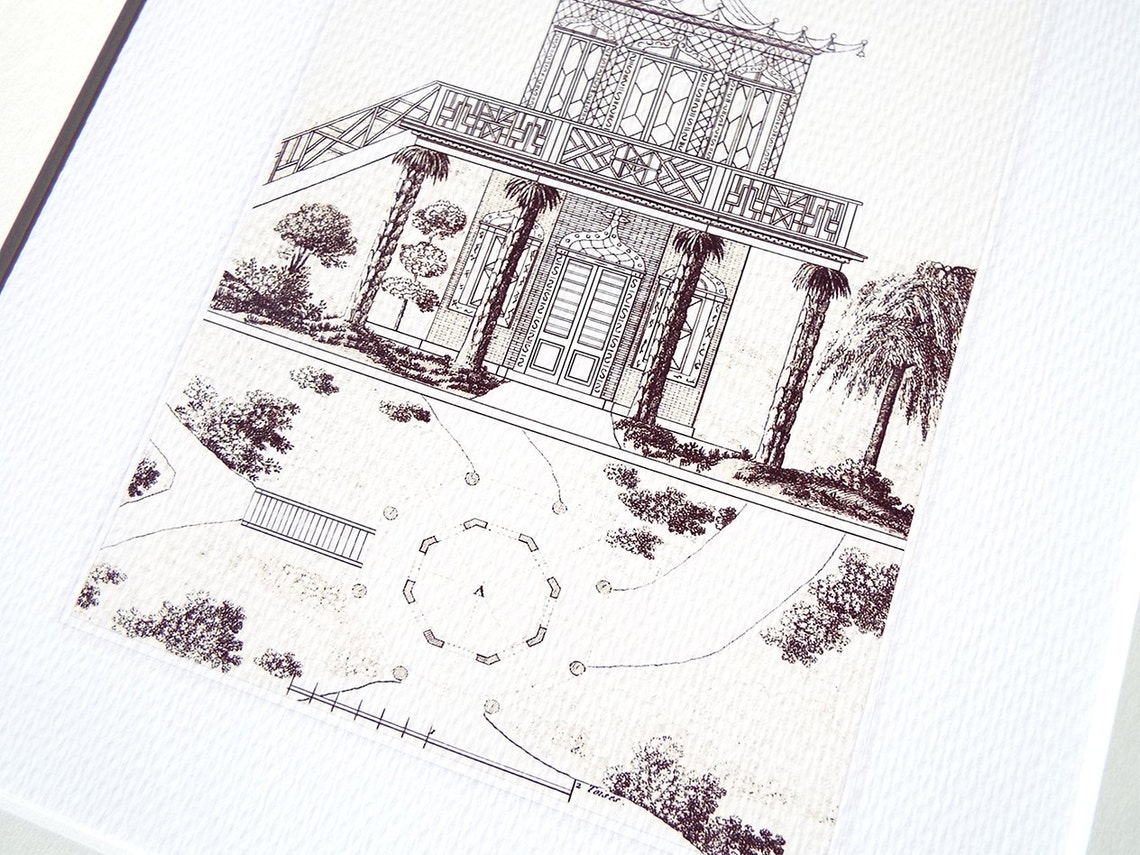 Sepia Pagoda Blueprint 3 Garden Architectural Plan Archival - Etsy