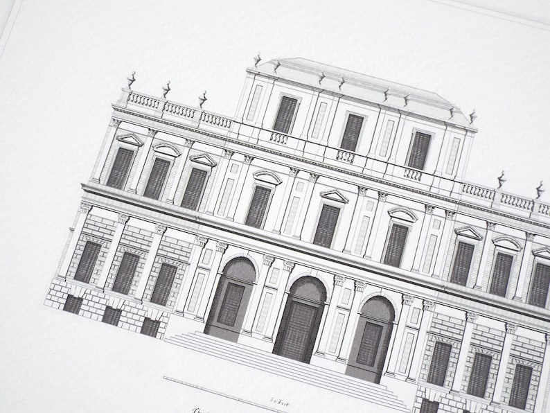 Architectural Drawing English Manor House in Grey 4 Archival Print on ...