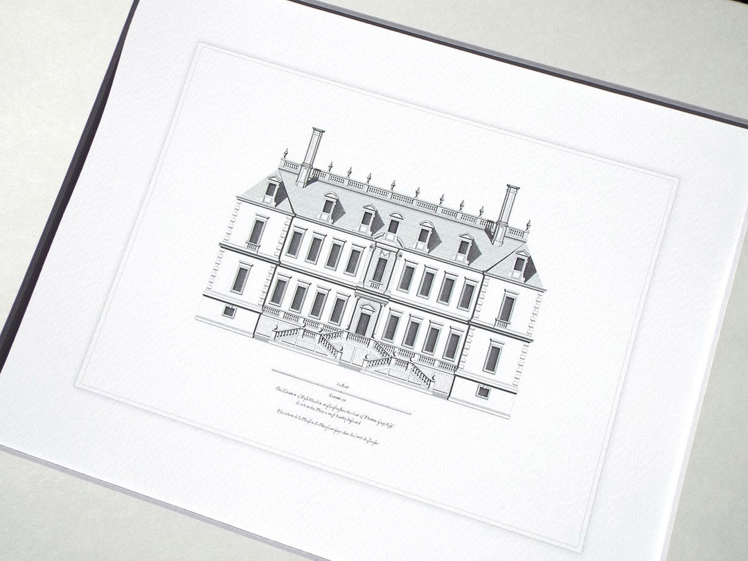 Architectural Drawing English Manor House in Grey 2 Archival Print on ...