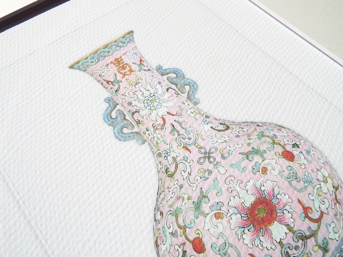 Chinoiserie Porcelain Vase in Pale Pink With Light Blue Floral Antique ...