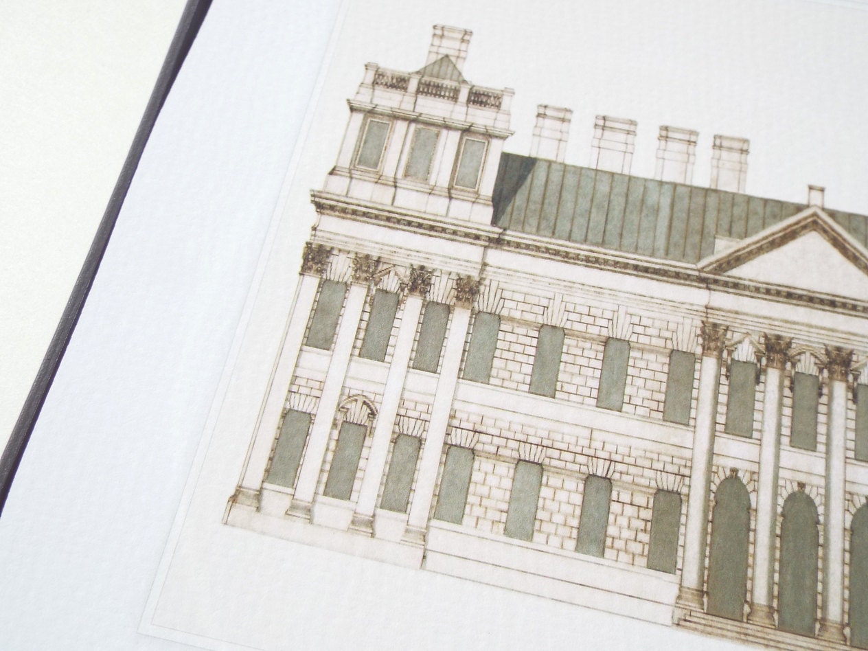 Architectural Drawing Brick Building With Corinthian Columns Archival ...