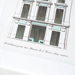 French Architectural Drawing 3 of Paris Facade With Pale Blue Details ...