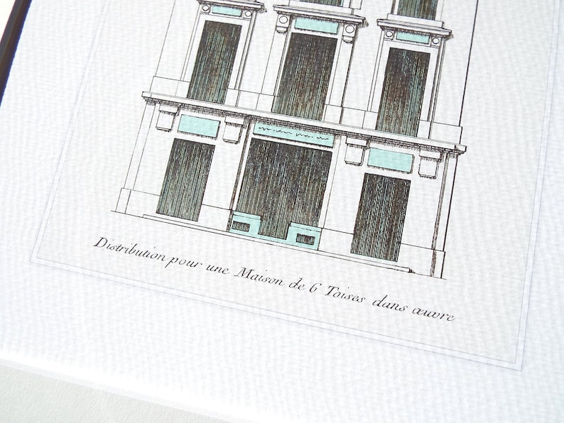 French Architectural Drawing 3 of Paris Facade With Pale Blue - Etsy