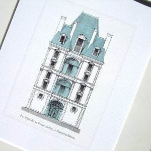 Antique Architectural Illustration of French Facade With Blue Details ...