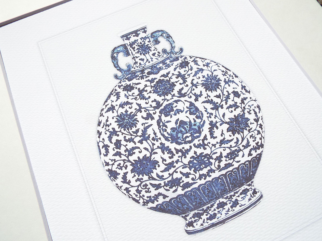 Blue & White Chinoiserie Porcelain Moon Vase With | Etsy