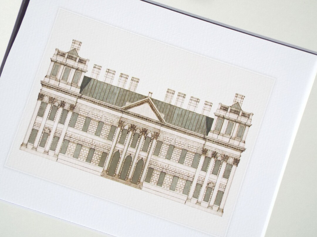 Architectural Drawing Brick Building With Corinthian Columns Archival ...