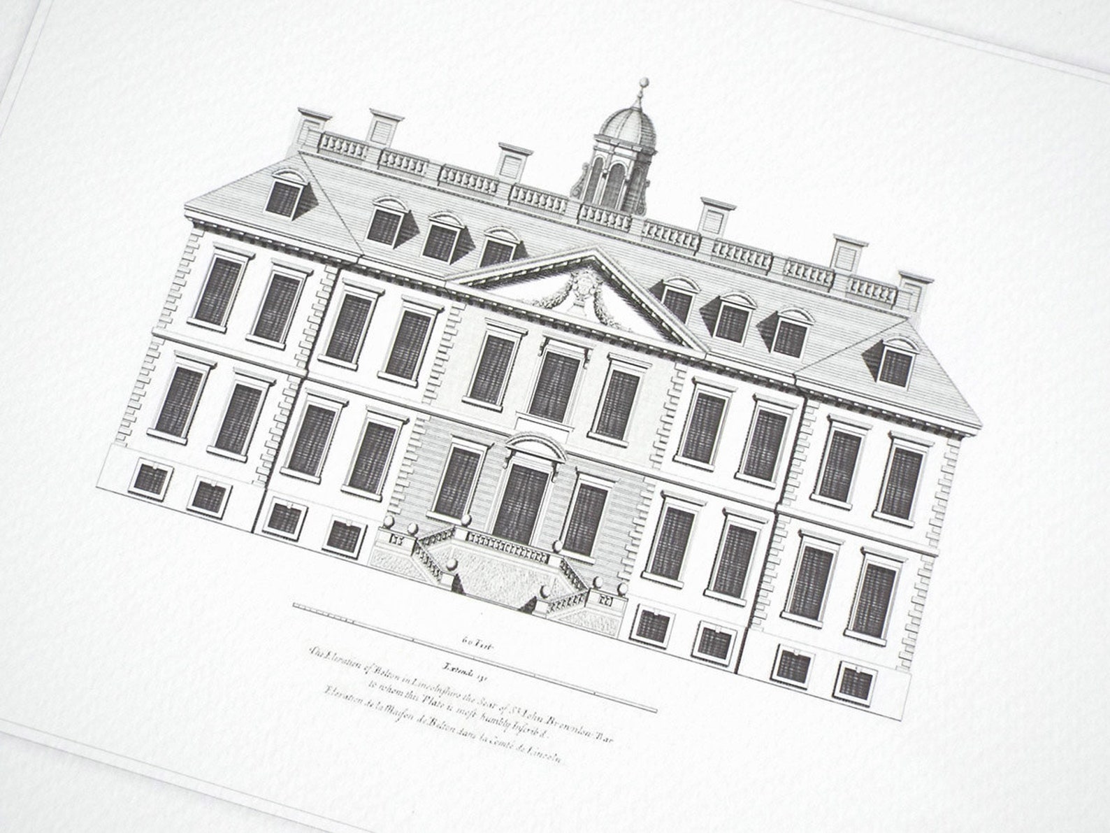 Architectural Drawing English Manor House in Grey 3 Archival - Etsy
