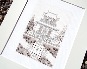 Sepia Pagoda Blueprint 4 Garden Architectural Plan Archival | Etsy