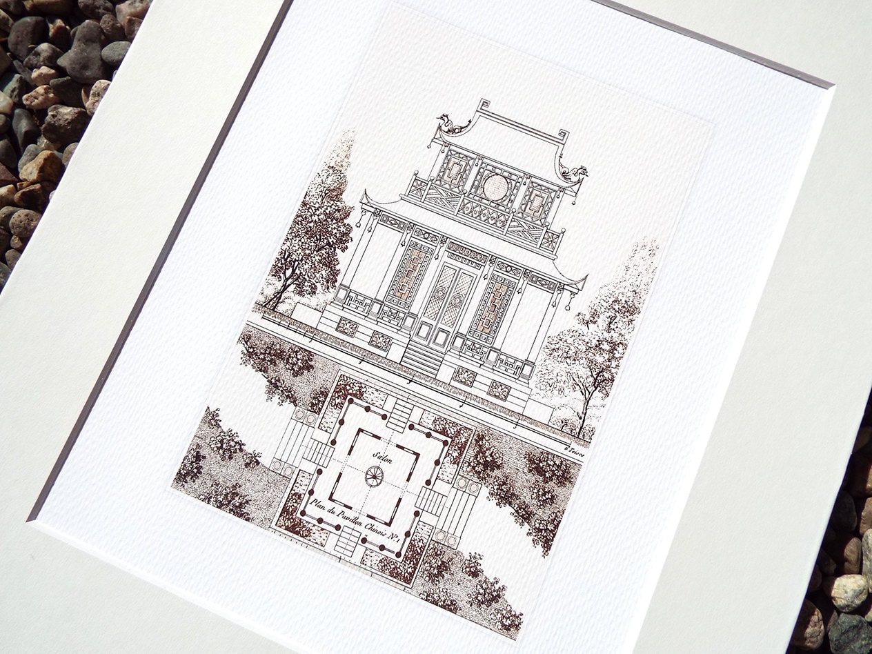 Sepia Pagoda Blueprint 2 Garden Architectural Plan Archival | Etsy