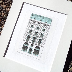French Architectural Drawing 1 of Paris Facade With Pale Blue Details ...