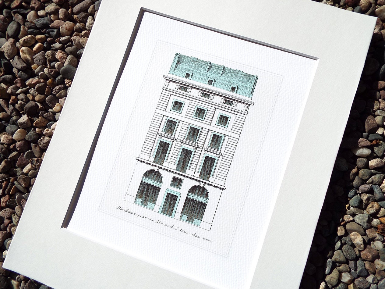 French Architectural Drawing 1 of Paris Facade With Pale Blue | Etsy