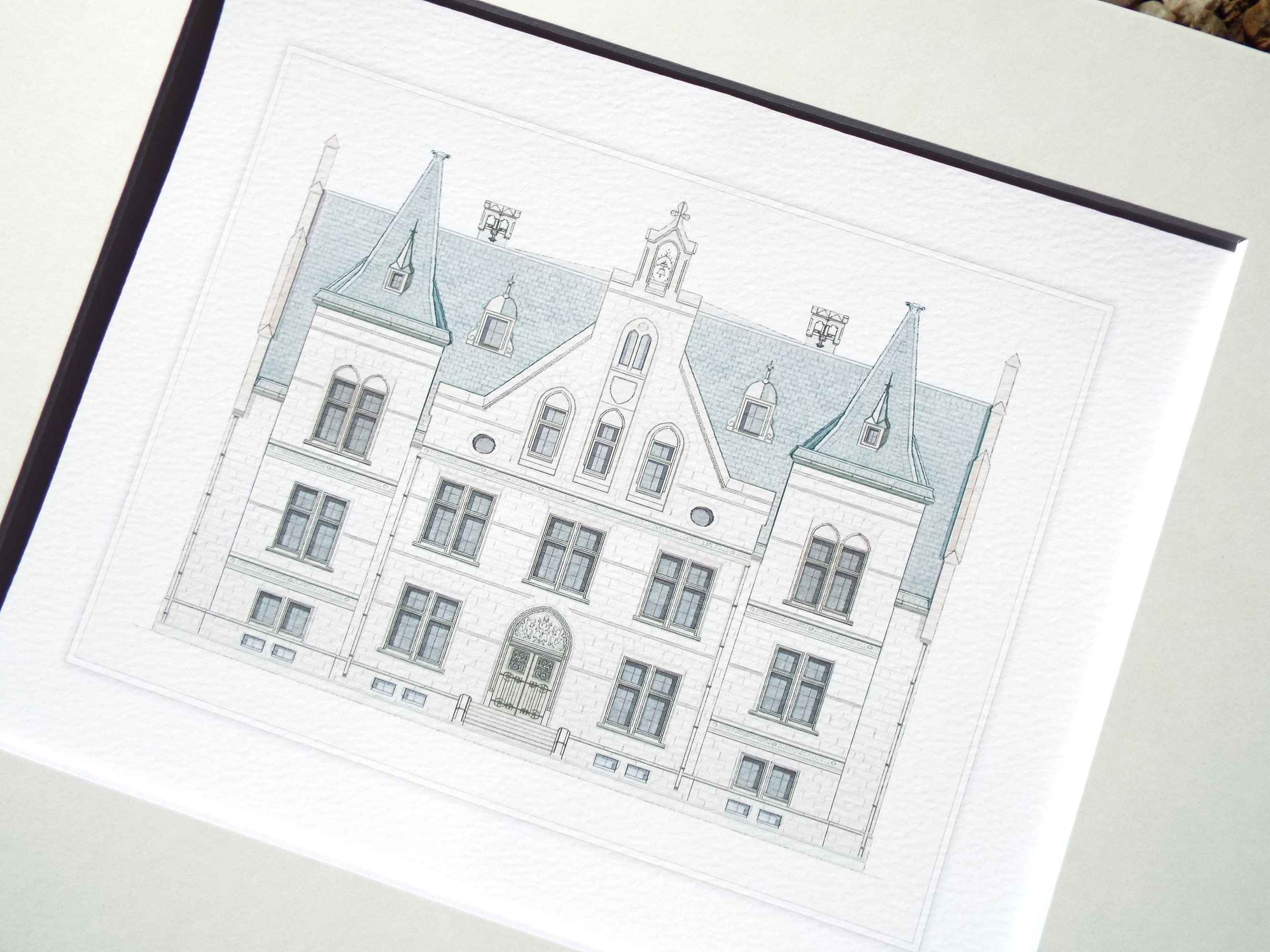 Set of 8 German Architectural Prints of Buildings in Muted Colors on ...