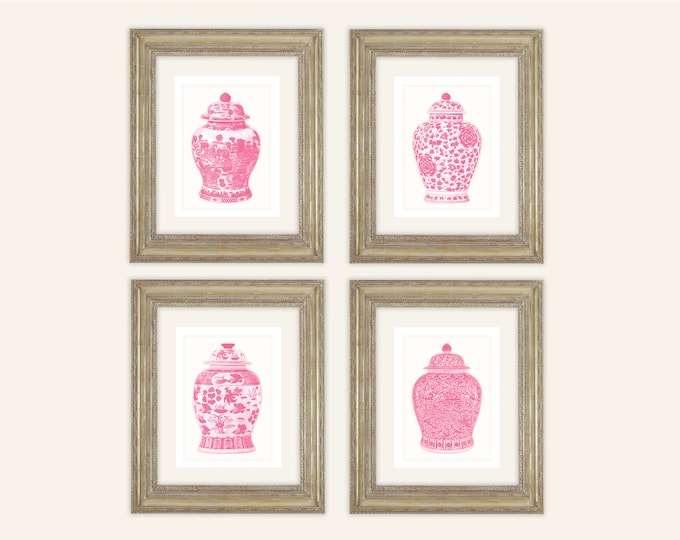 Watercolor Pink Chinoiserie Ginger Jar Vase Print Art for Living Room ...