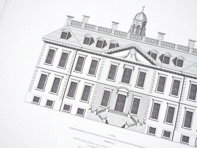 Architectural Drawing English Manor House in Grey 3 Archival - Etsy