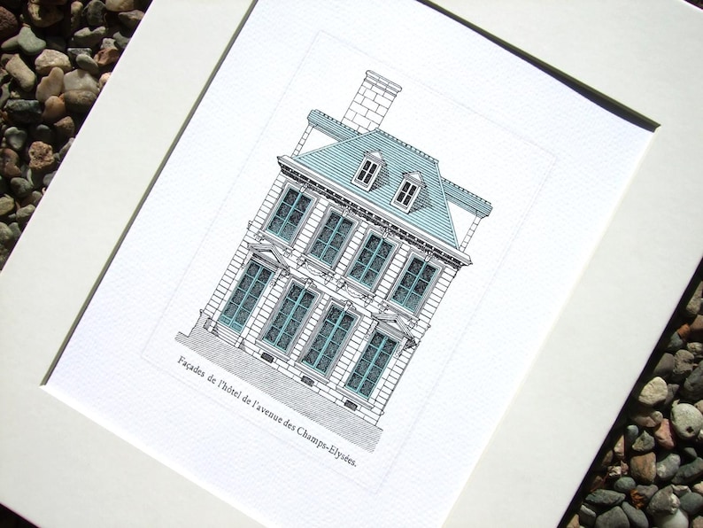 4 Set of French Architectural Illustrations With Blue Details Archival ...