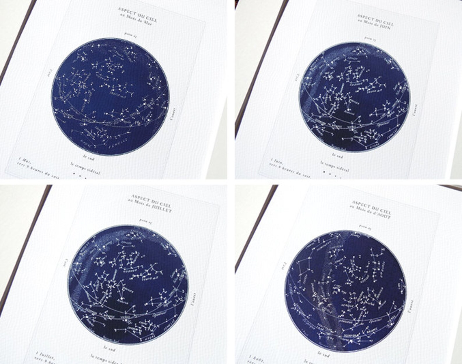 French Monthly Star Maps in Deep Navy & Black, Astronomy, Constellation ...
