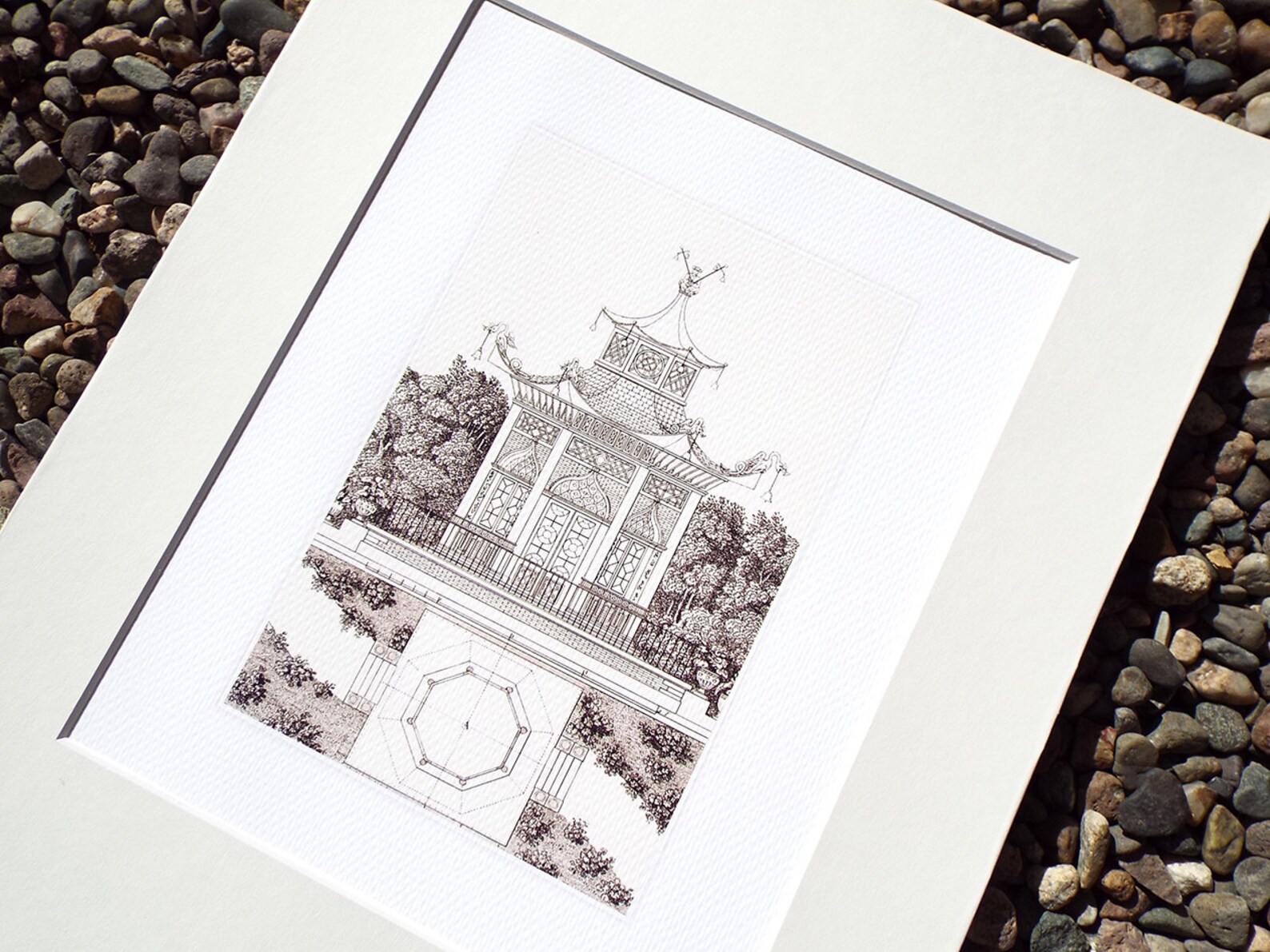 Sepia Pagoda Blueprint 1 Garden Architectural Plan Archival | Etsy