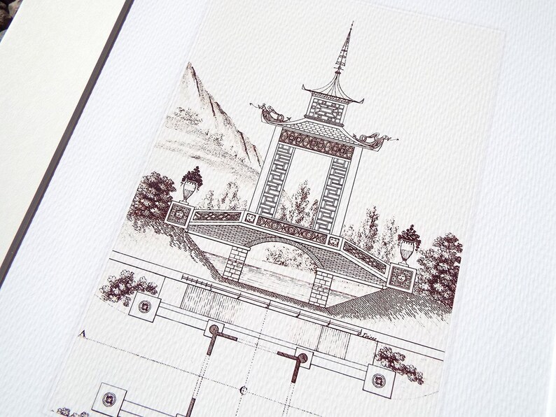 Sepia Pagoda Blueprint 5 Garden Architectural Plan Archival | Etsy