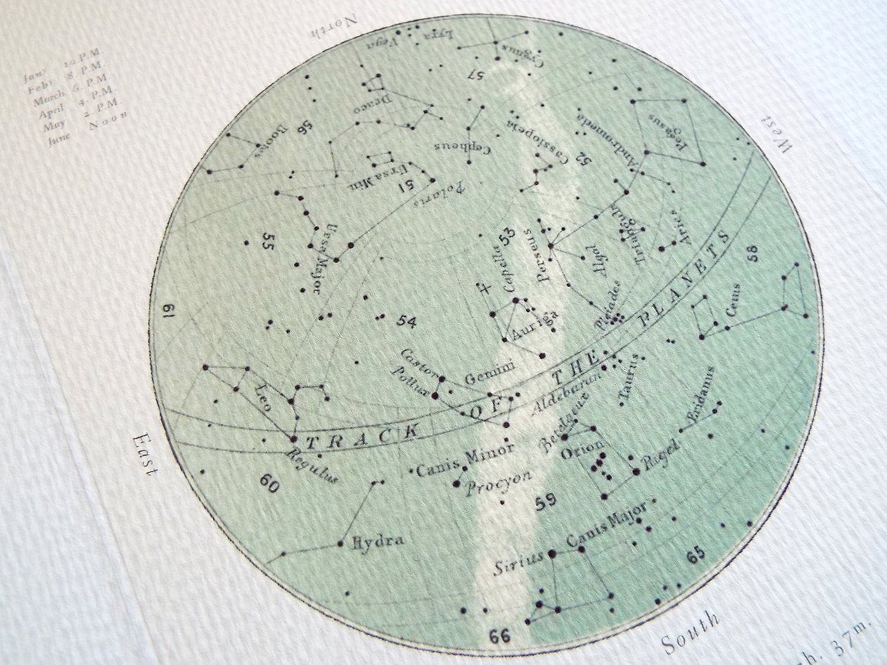Monthly Star Maps in Pale Green Astronomy Constellation | Etsy