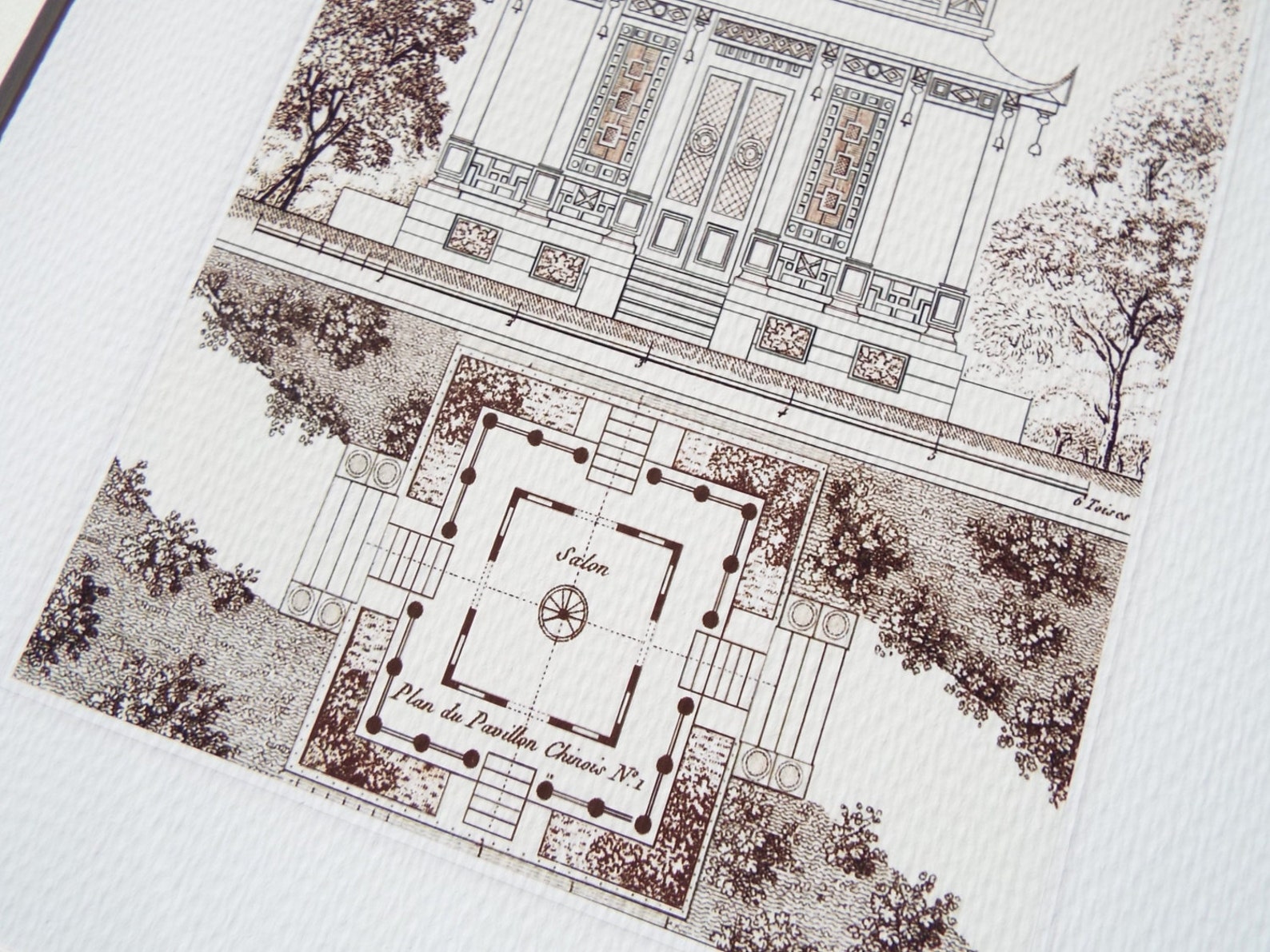 Sepia Pagoda Blueprint 2 Garden Architectural Plan Archival - Etsy