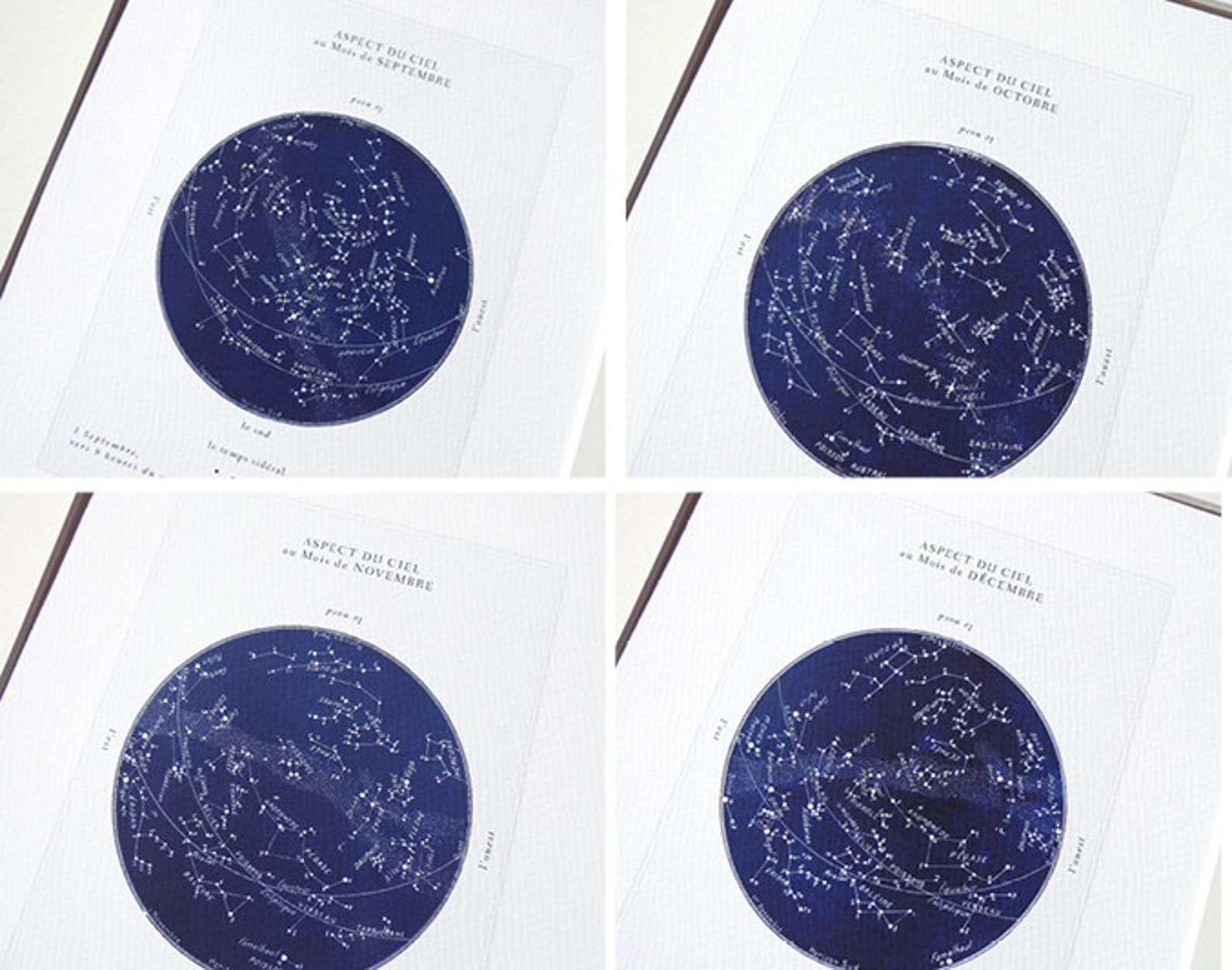French Monthly Star Maps in Deep Navy & Black, Astronomy, Constellation ...