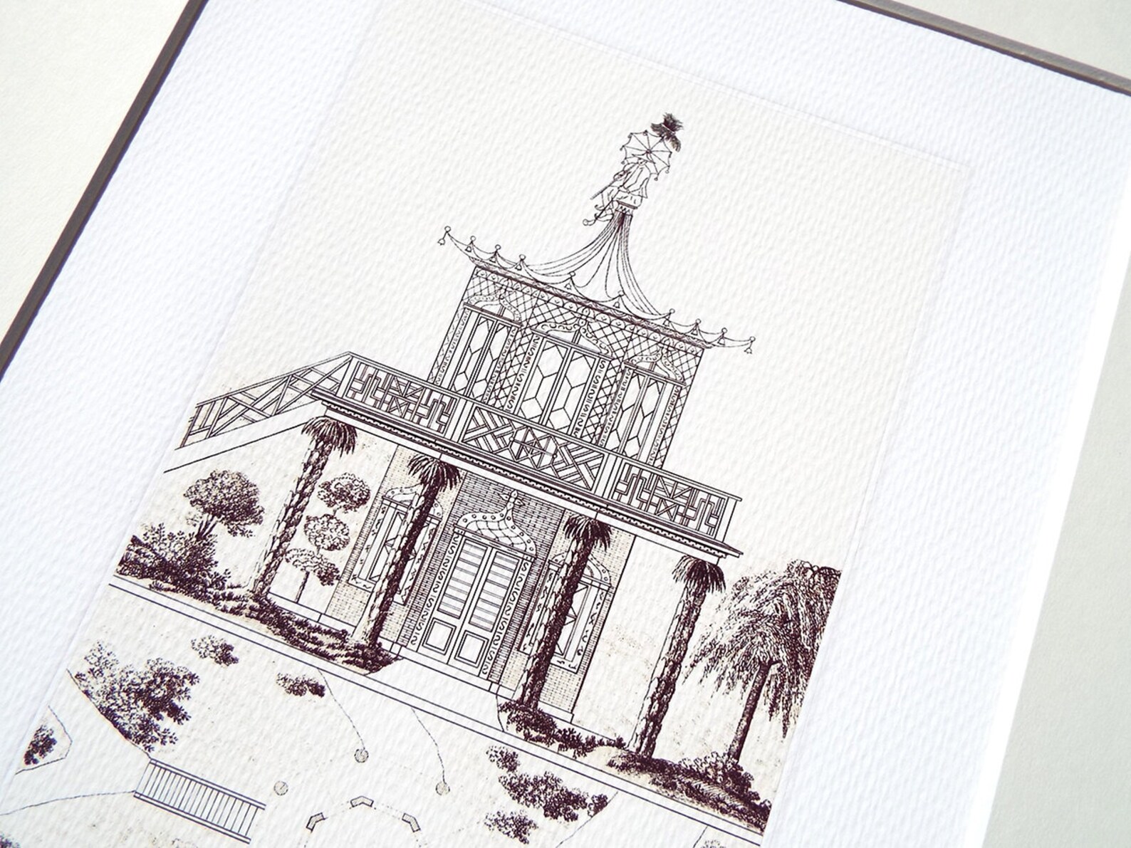 Sepia Pagoda Blueprint 3 Garden Architectural Plan Archival - Etsy