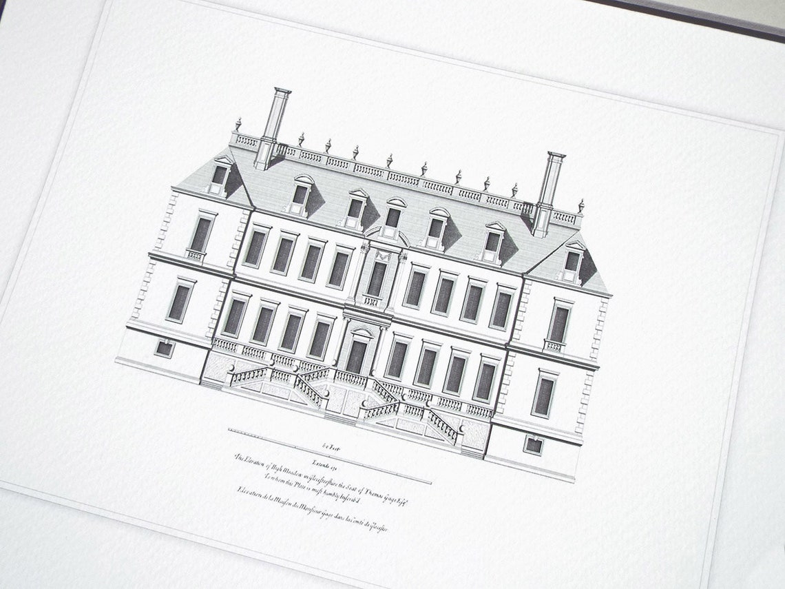 Architectural Drawing English Manor House in Grey 2 Archival Print on ...