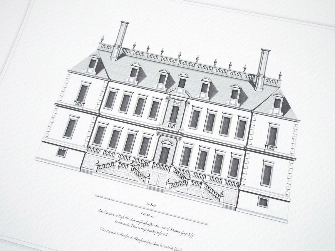 Architectural Drawing English Manor House in Grey 2 Archival Print on ...