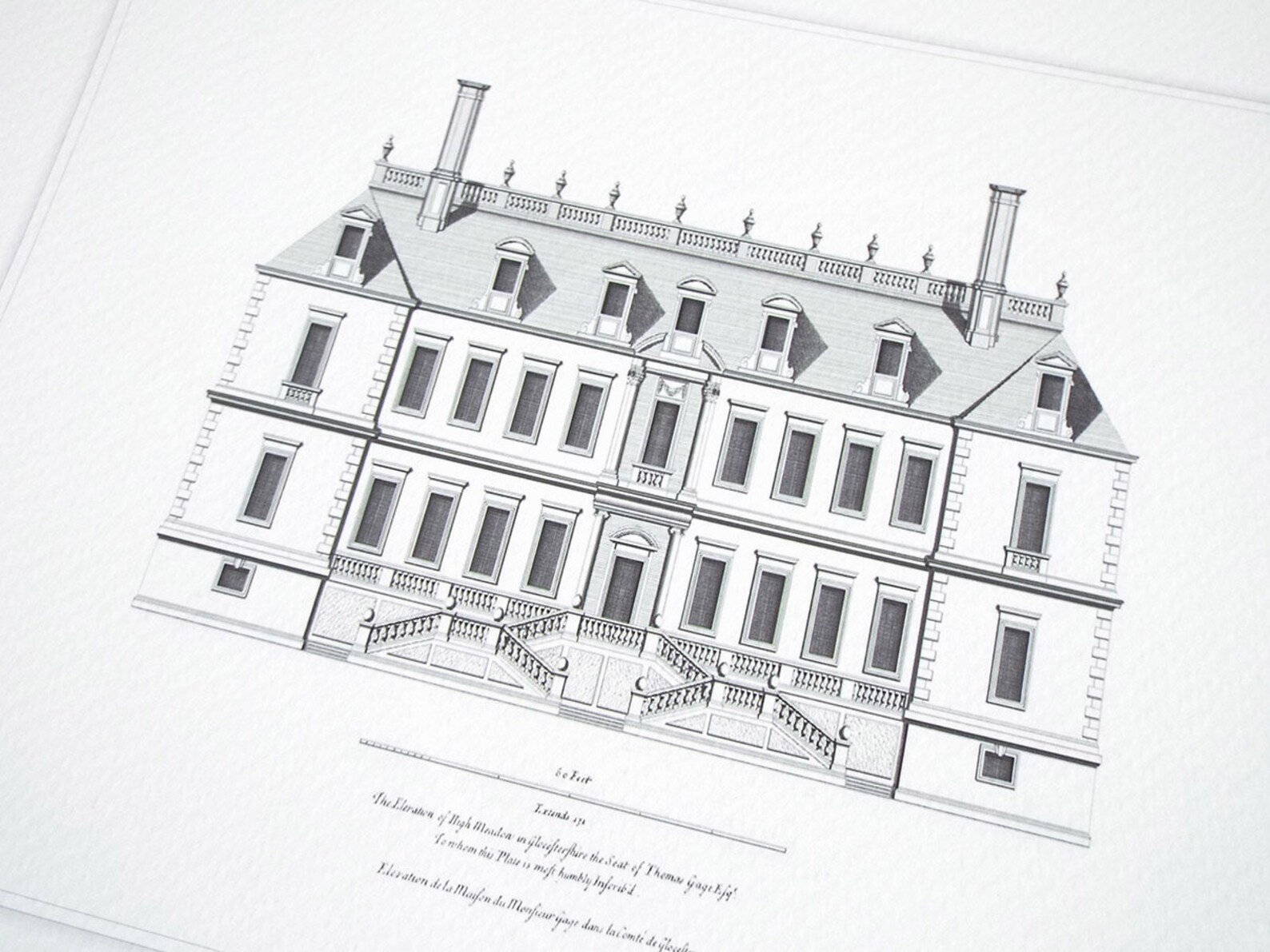 Architectural Drawing English Manor House in Grey 2 Archival - Etsy