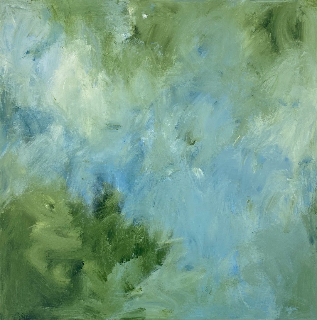 Blue and Green Abstract, Painting Framed, Canvas Wall Art, Living Room ...