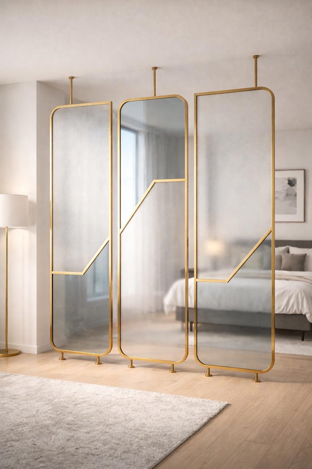 PVD Gold Fluted Glass Room Divider | Modern Metal Glass Partition ...