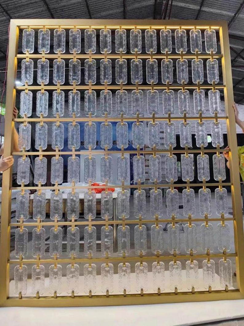 Buy Glass Block Room Divider, Gold Metal Partition Screen, Modern Glass ...