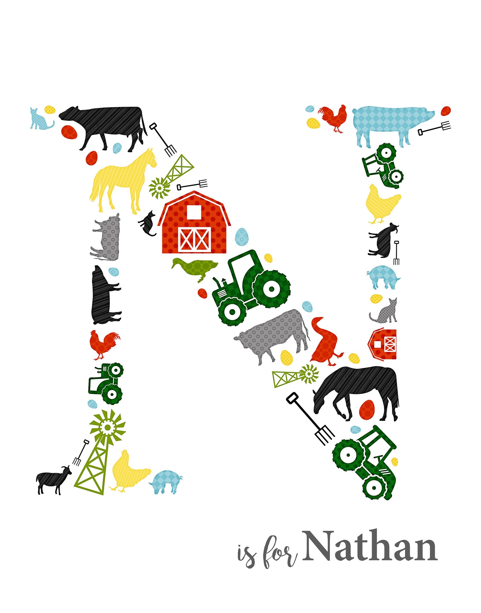 Farm Monogram Print Farm Animals Initial Print Farmer | Etsy