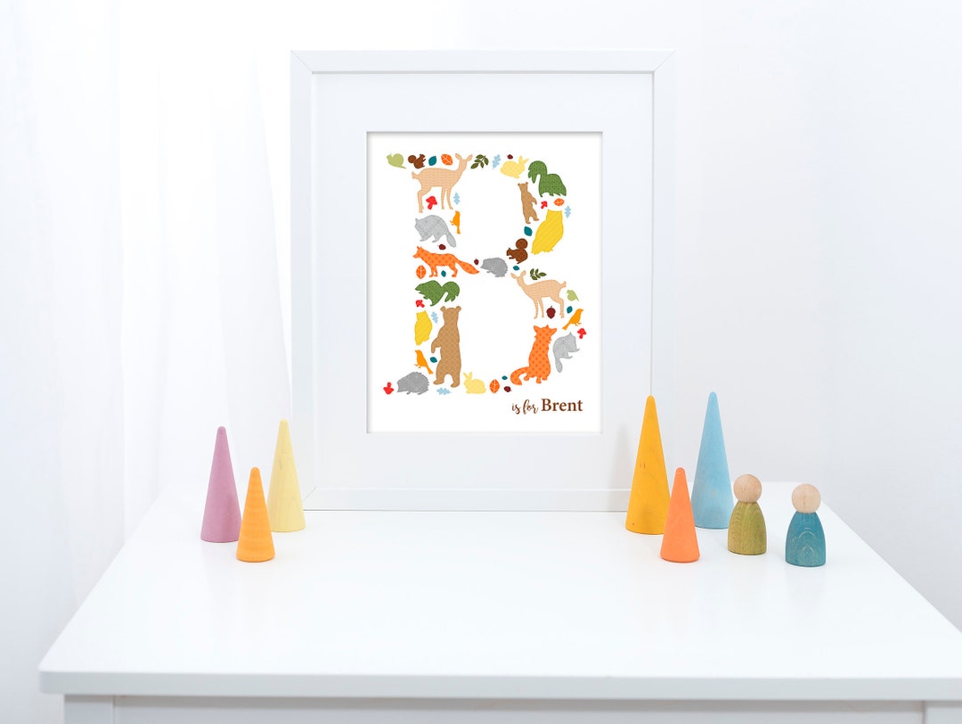 Woodland Creatures Monogram Print Forest Animals Initial Custom Forest ...