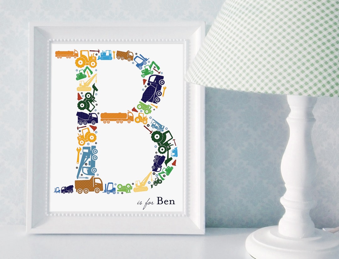 Construction Monogram Print, Construction Vehicles Monogram Print ...