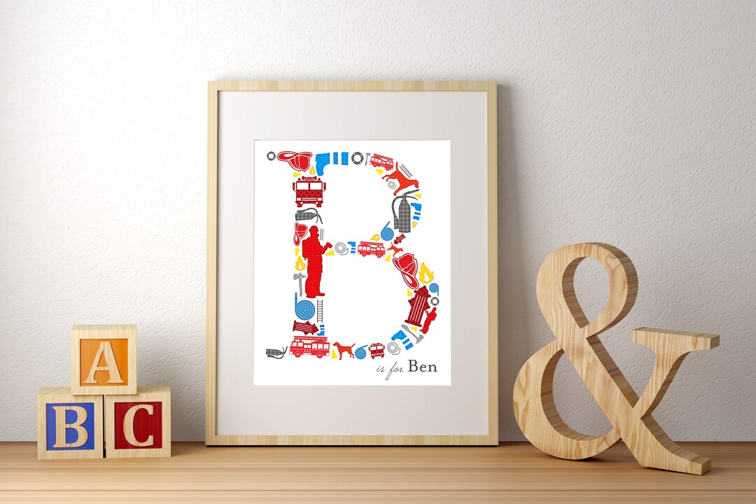 Custom Fire Truck Monogram Print Firefighter Initial Personalized ...