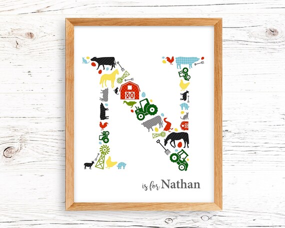 Farm Monogram Print Farm Animals Initial Print Farmer | Etsy