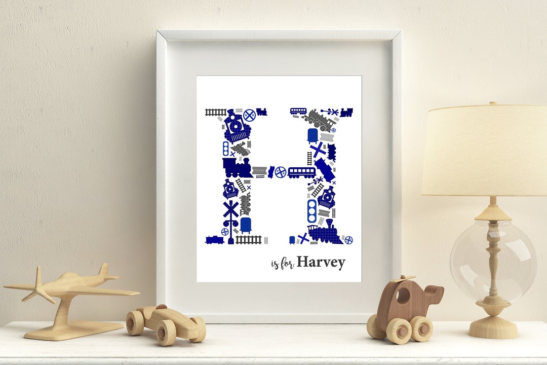 Trains Monogram Print Railroad Custom Initial Print - Etsy