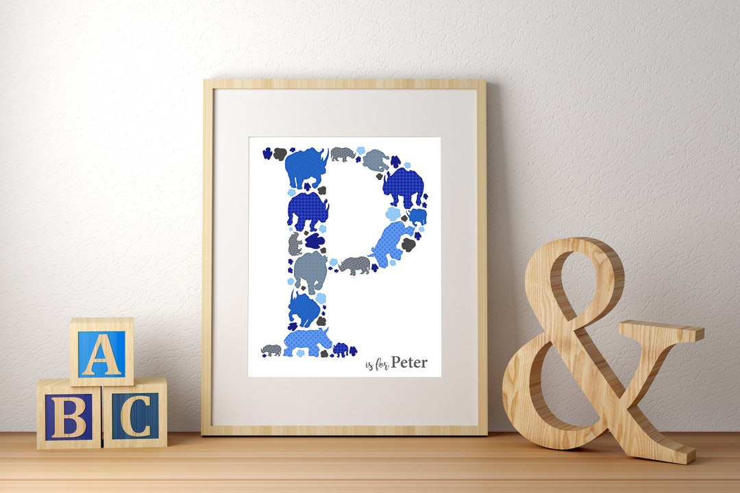 Custom Rhino Monogram Print Rhino Nursery Artwork Custom Rhinoceros ...