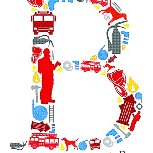 Custom Fire Truck Monogram Print Firefighter Initial Personalized ...