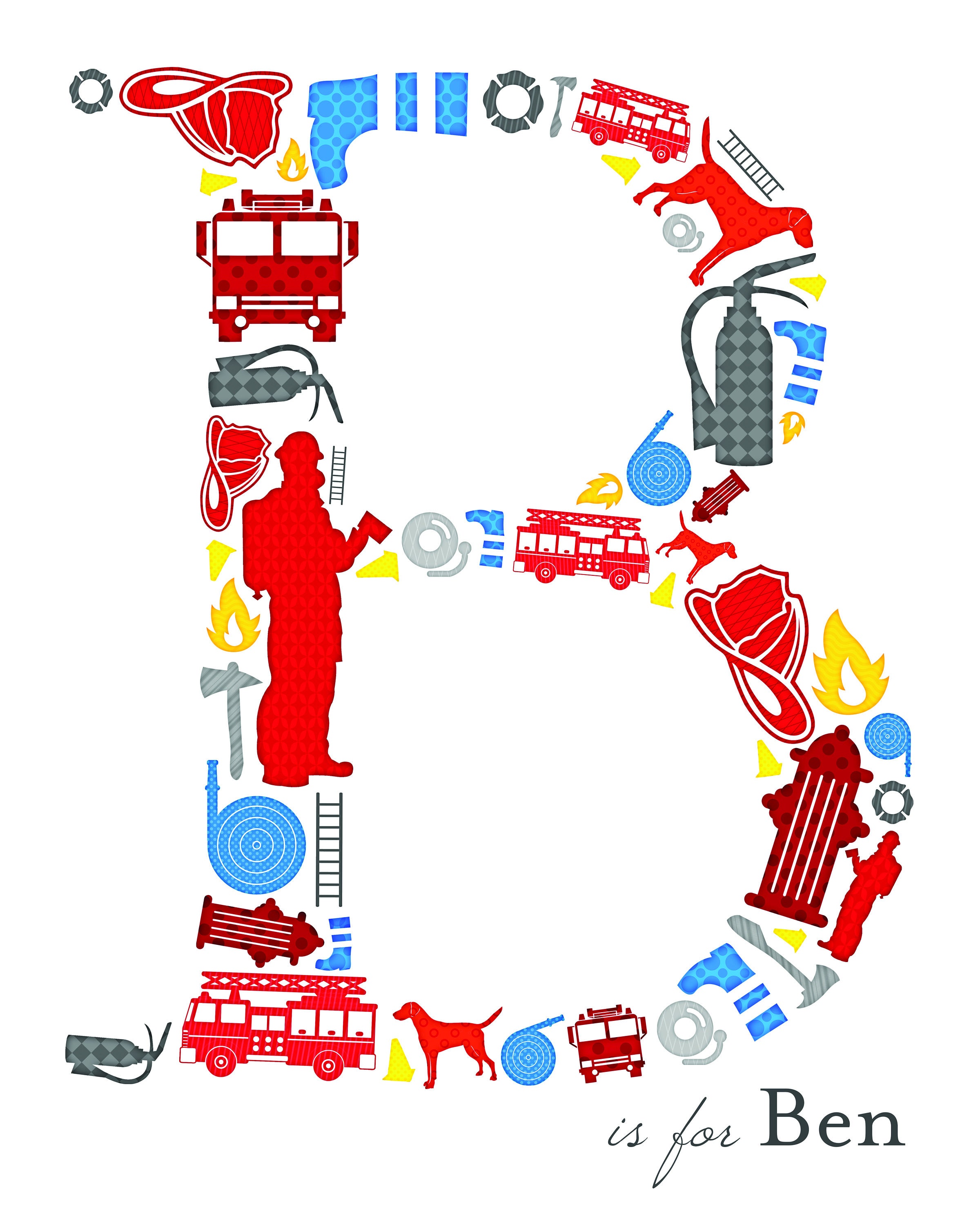 Custom Fire Truck Monogram Print Firefighter Monogram | Etsy