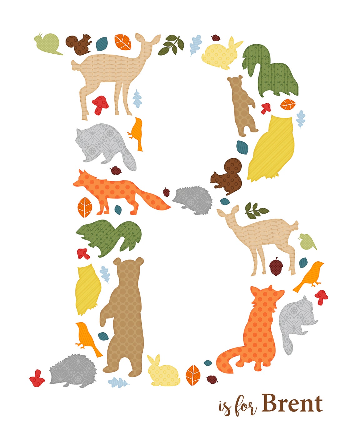 Woodland Creatures Monogram Print Forest Animals Monogram - Etsy